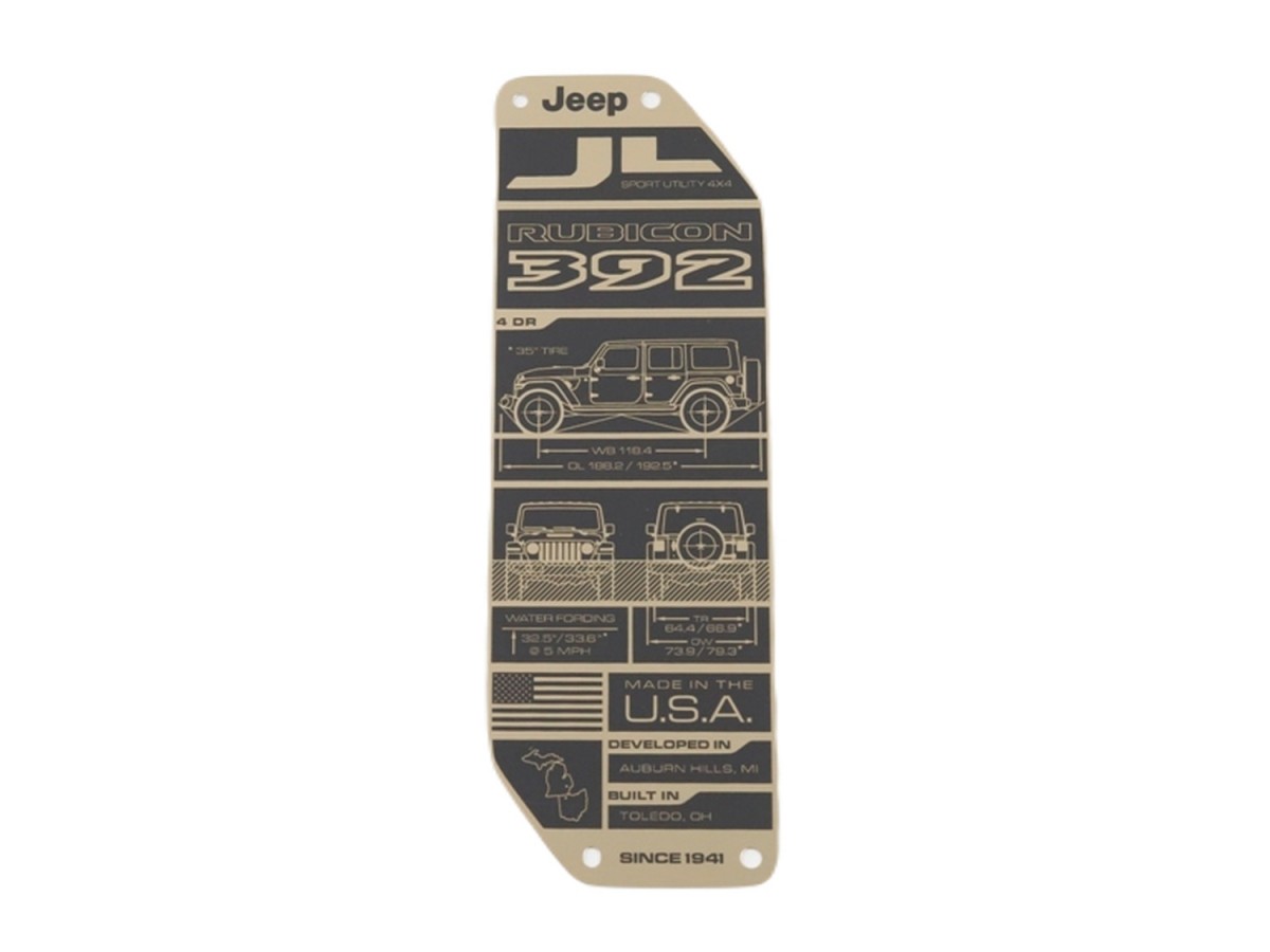 Mopar Tailgate Information Plate Rubicon 392 - 68570513AB | Mopar ...