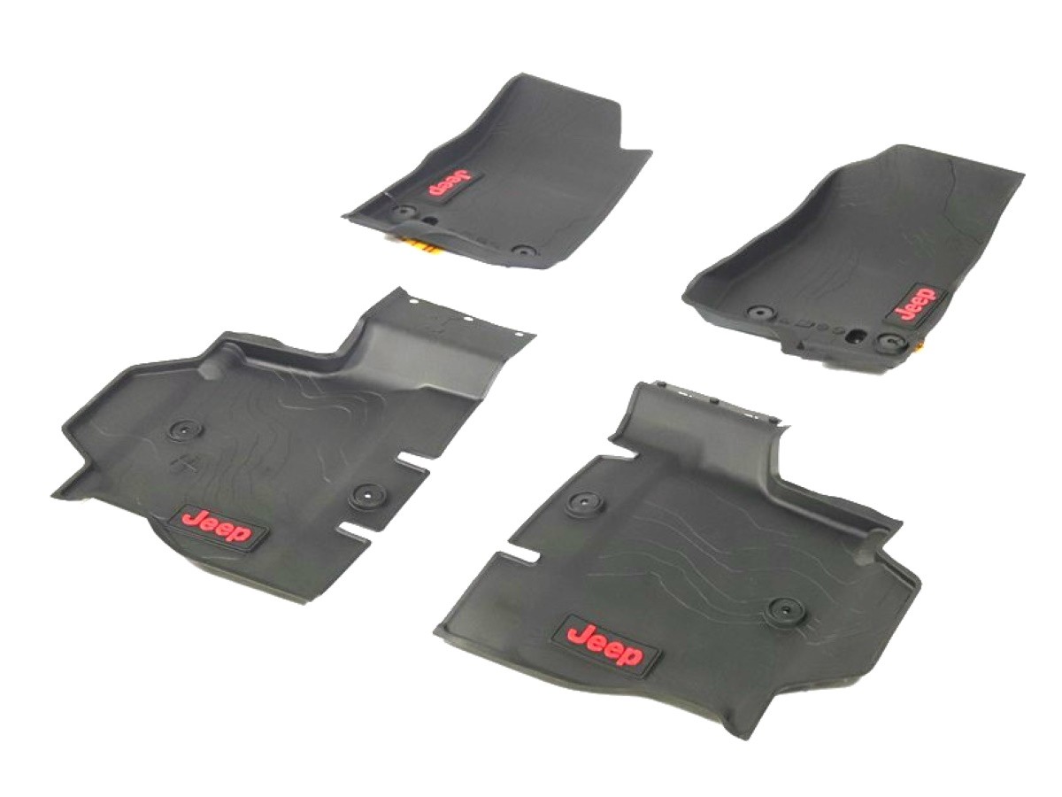Mopar Rubber Floor Mats 4 Door With Red Jeep Logo - 82216623AB | Mopar ...