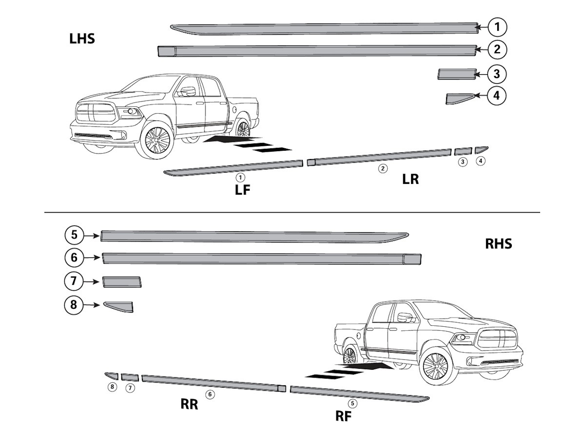 Mopar Chrome Door Molding Spears Complete Kit For Left And Right Crew ...